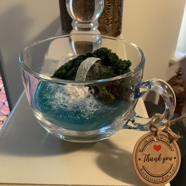 Wine Glass With Waterfall, Beach Terrarium, Beach Resin Art, Gift for ...
