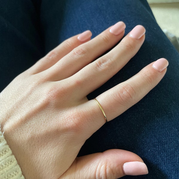 1mm 14k 10k Real Solid Gold Rings - Thin Gold Wedding Band - Pinky Ring Gold - Knuckle Rings ...