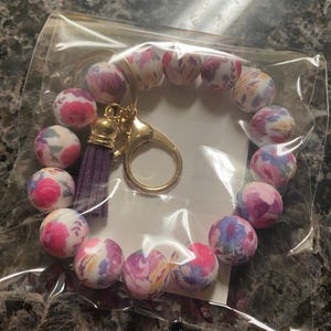 Music Notes Trio Wristlet Keychain Stretchy Bracelet & Tassel Silicone ...