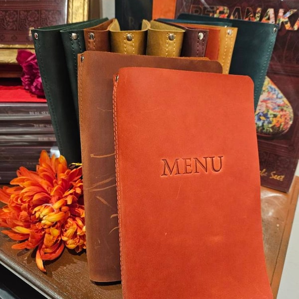 Leather Menu Cover A4 With Elastic Center Holder Menu Holder With ...