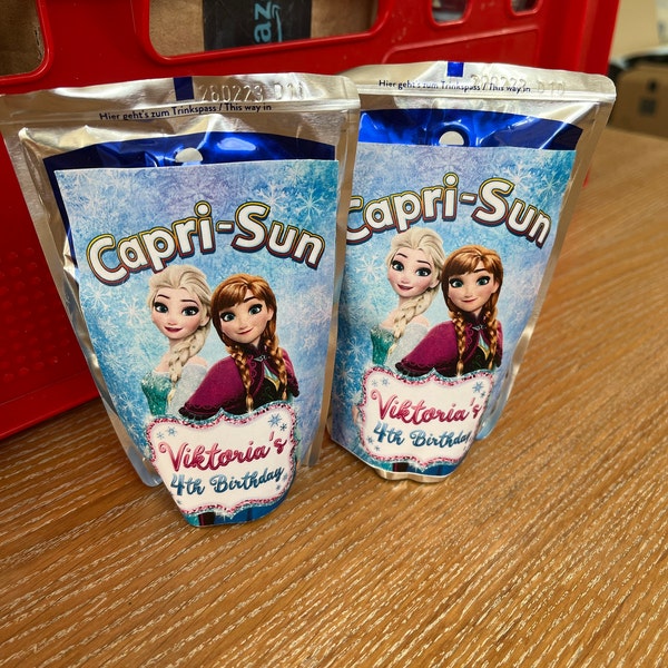 Frozen Elsa Anna Birthday Party Juice Pouch Label Beautiful Glitter ...
