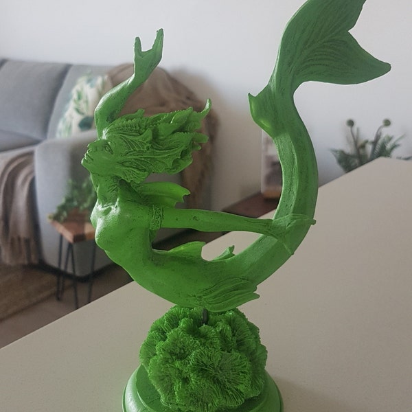 Mermaid Statue, Hand Painted Resin Sculpture, Jade Finish| Mythical ...