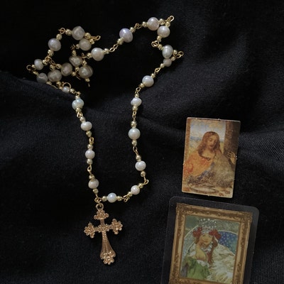 18K Gold Freshwater Natural Pearl Gold Beaded Cross Pendant, Gold Cross ...