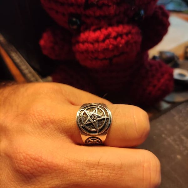 Sigil of Baphomet Inverted Pentagram Ring 925 Sterling Silver Occult Talisman Mystical Symbol of ...