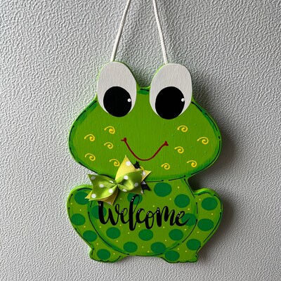 WELCOME Frog SIGN Wall Art Door Hanger Plaque Pool Backyard Porch Deck ...