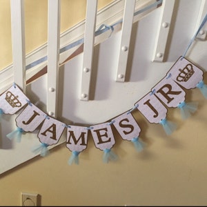Custom Name Banner With Crowns, White Blue and Gold Banner With Tulle ...