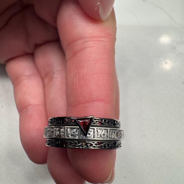 Custom Birthstone Retro Dark Rose Dice Ring, DND Custom Engraved Ring ...