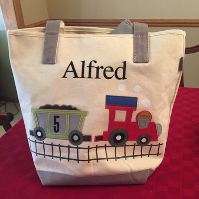 Medium Train Tote Bag personalized Train Totelibrary Toteboys Preschool ...