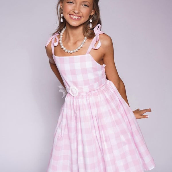 Girls Pink Gingham Party Dress With Built-in Pettiskirt and Matching ...