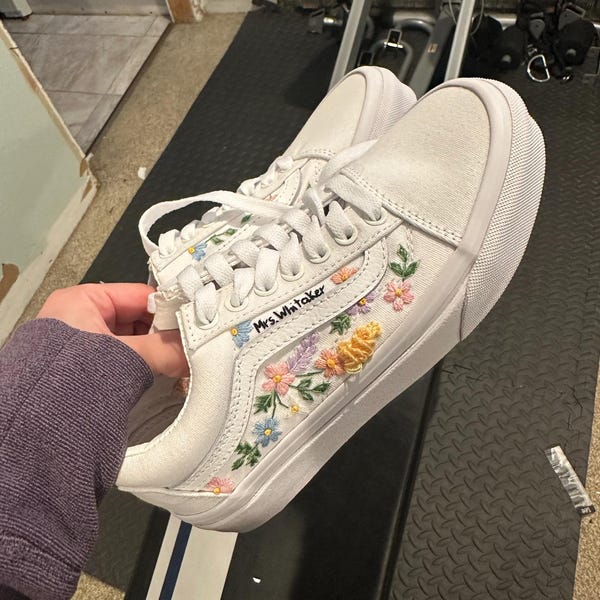 Custom Embroidered Vans, Bridal Flower Embroidered Shoes Wedding ...