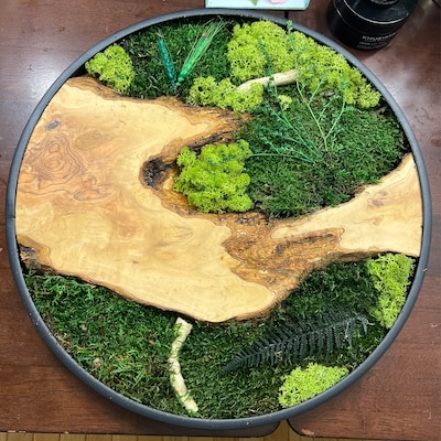 Round Wood Design With Metal Frame Botanical Wall Art for Living Room ...