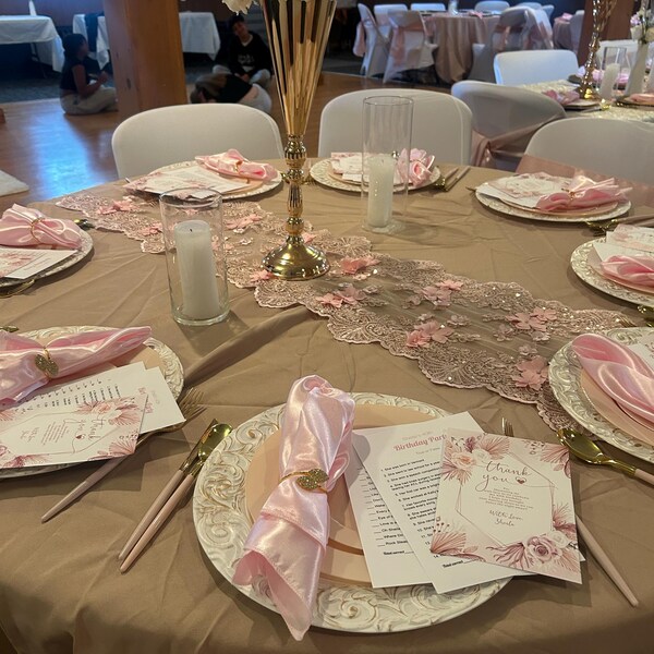 Blush Pink Beaded Lace Table Runner With Pearls and Sequins, 3D ...
