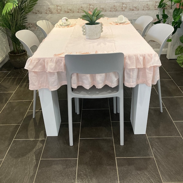 Linen Ruffled Dusty Rose Tablecloth | Custom Pastel Tablecloth From ...