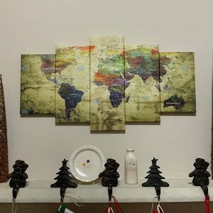 Multi Panel World Map Wall Art Decor Silver World Map Print World Map ...