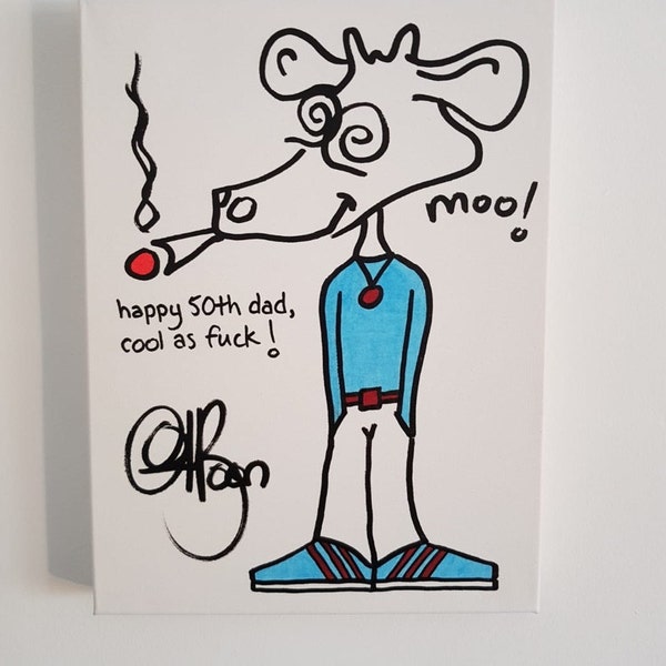 SMOKING COW Hand Made by Clint Boon. Cow Art on Canvas. Each Piece ...
