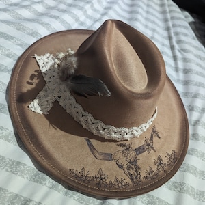 Tyler Childers Custom Hand Burned Wide Brim Fedora Hat Floral, Flowers ...