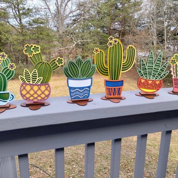 Laser Cut File, Cactus, Layered Cactus, Glowforge, Succulent, Cactus ...