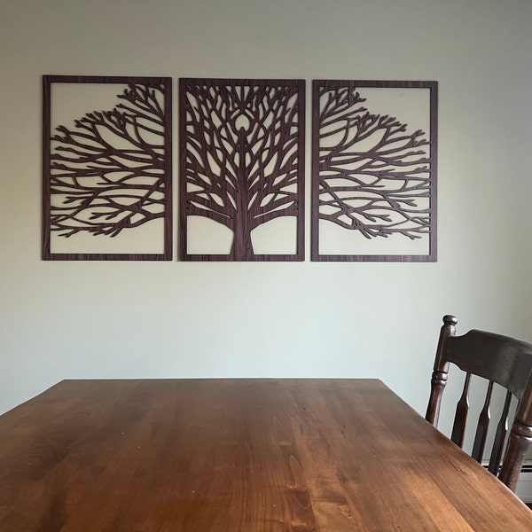 Zen Tree Wood Wall Art 3D Panels Set of 3 Textured Wall Art, Trees Wall ...