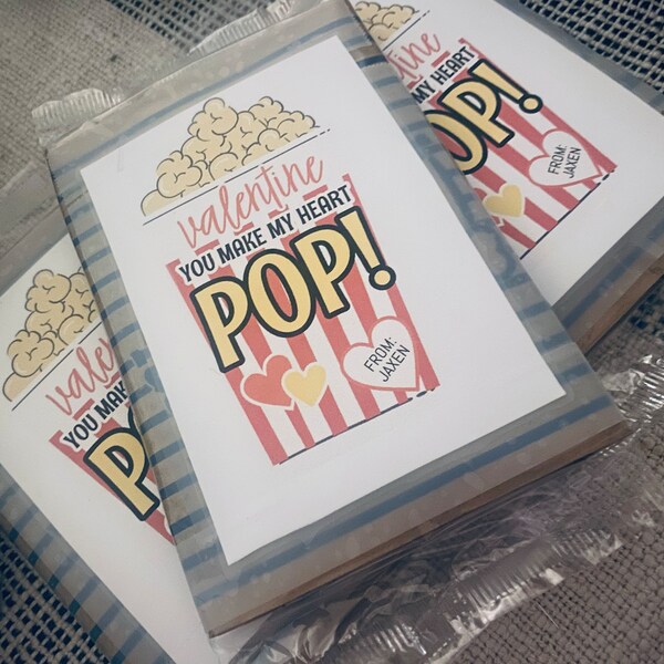 Valentine Popcorn Stickers, Valentine's Day Stickers, Boy Girl Kids ...