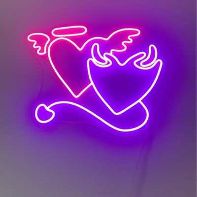 Angel and Demon in Love Heart Symbol Neon Sign Wedding Flex Led Neon ...