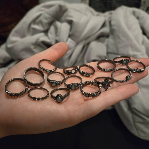 21pcs Stackable Rings Set | Multi Design Rings, Yin Yang, Black Rings ...