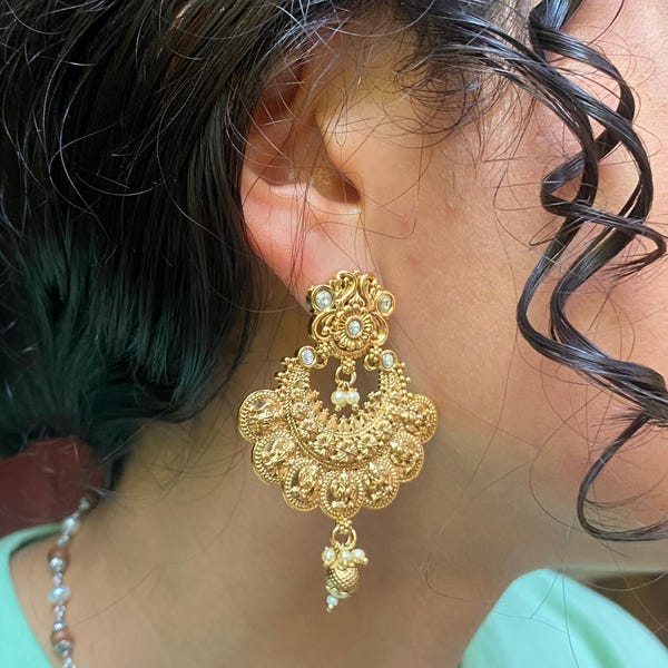Adigai Style Choker Necklace and Chandbali Earrings Set / Traditional ...