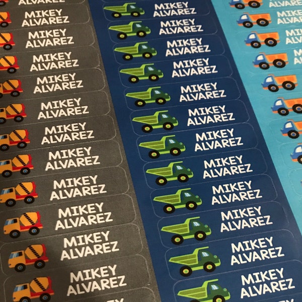 Boy Name Labels, School Supply Stickers, Daycare Labels Pack, Truck ...