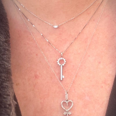 Baguette Diamond Necklace/ 14k Gold Baguette Diamond Necklace ...