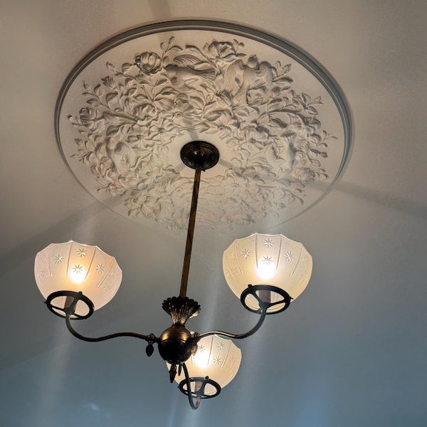 32" Lifelike Birds, Leaves, and Flowers Plaster Ceiling Medallion ...