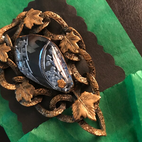 MICHAUD Jade Cherry Dangle Brooch Vintage Michael MICHAUD Bronze Red ...