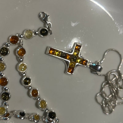 Amber Cross Necklace Silver Cross Jewelry, Large Cross for Men Gift for ...