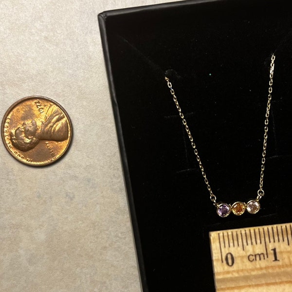 14k Solid Gold Family Birthstone Necklace , Gold Children Birthstone ...