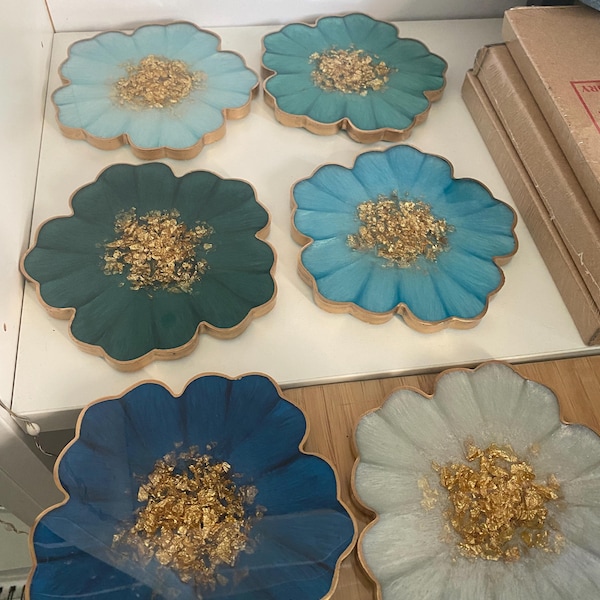 Ocean Inspired Collection - Gold Accented Flower Handmade Resin ...