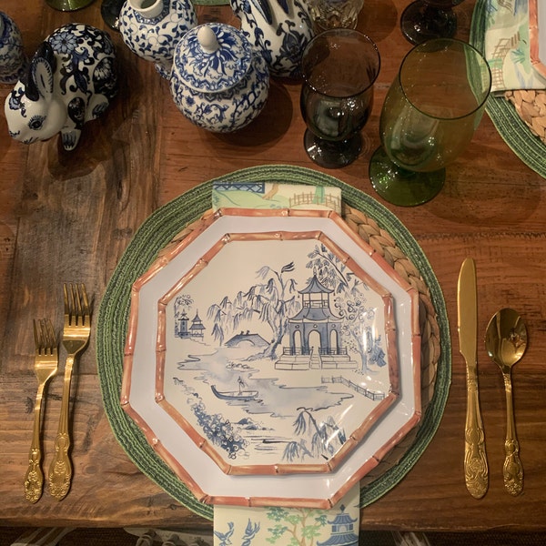 Chinoiserie Dinner Napkins Set of 2 - Pagoda Asian Inspired Toile ...