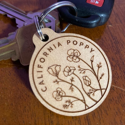 California Poppy Keychain Engraved Wood Key Chain With - Etsy
