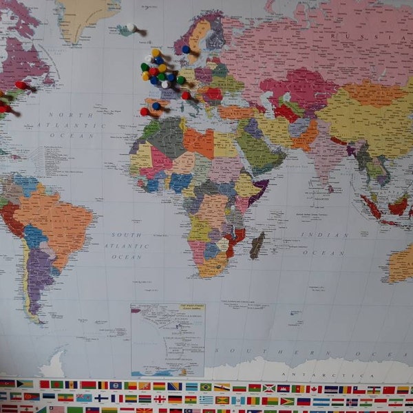 Giant & Large A0 A1 World Map Wall Chart Including Flags Laminated ...