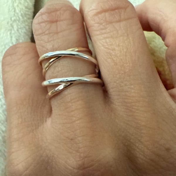 Mixed Metal Wrap Ring, Wraparound Ring, Gold or Sterling Silver Ring ...