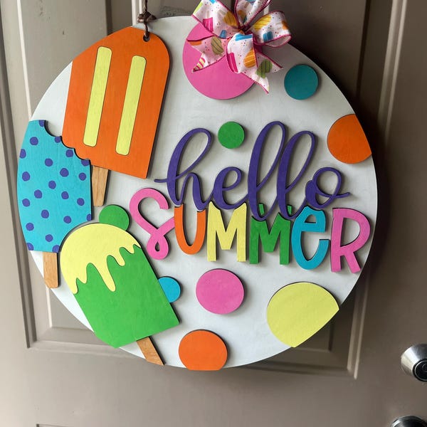 Hello Summer Polka Dot Popsicle Door Hanger | Popsicles and Summer ...