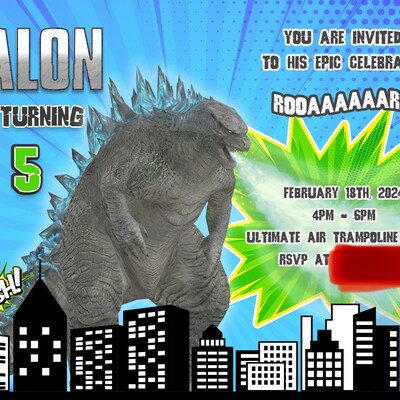 Godzilla Invite, Godzilla Birthday Invitation Printable, Printable ...