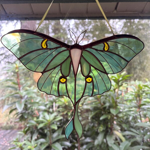 Luna Moth Stained Glass Window Hangings / Butterfly Artwork / Birthday Gift for Mom / Butterfly ...