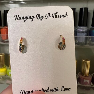 NEW Tiny Rainbow Hoop Earrings,gold Huggie Hoops,small Dainty Hoop ...
