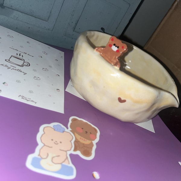 Handmade Ceramic Teddy Bear Matcha Set | Cute Chawan, Aesthetic Pottery ...