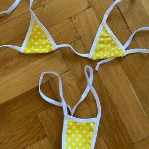 White Mesh VERY SHEER W Baby Pink Trim Micro Coverage Top Scrunch Butt ...