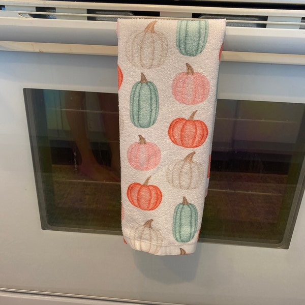 Pink and Sage Green Fall Flour Sack Tea Towel Kitchen Towels Fall Fall ...