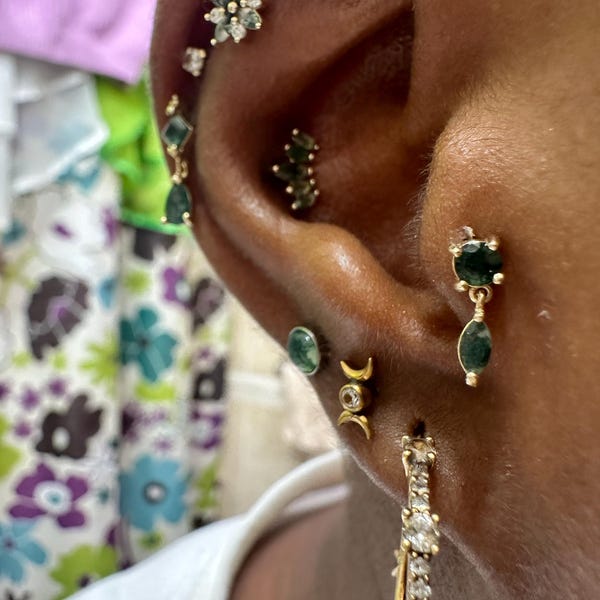 14K Solid Gold Natural Opal Sun Shape Stud/half Sun Cartilage Helix ...