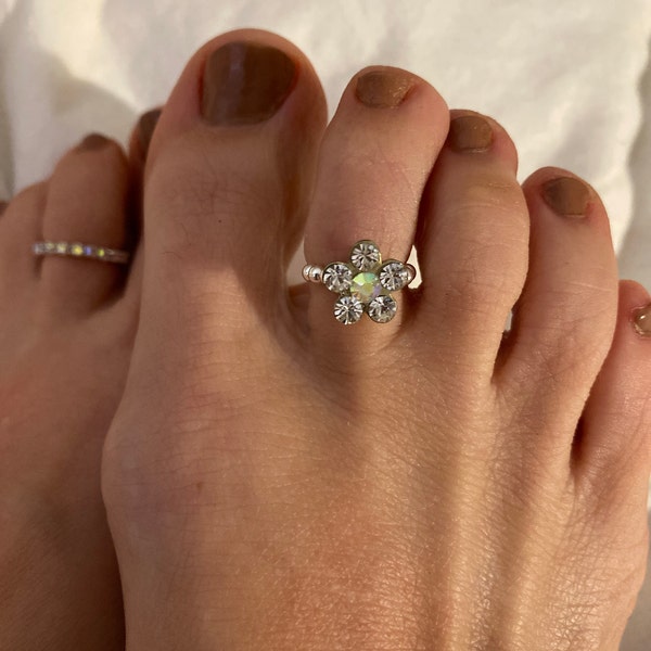 Clear Crystal Super Sparkly Flower Toe Ring, Stretch Elastic Toe Ring ...