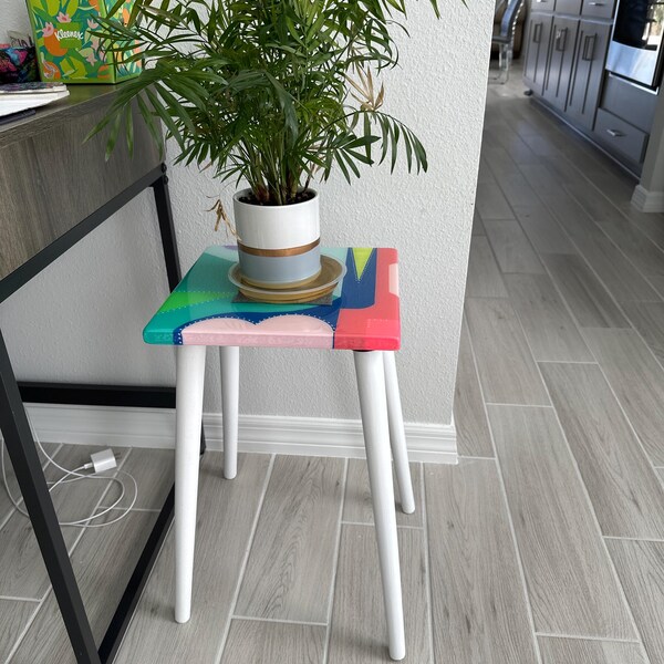Rainbow Abstract Epoxy Resin Pop Art Side Table, Kitsch Coffee Table ...