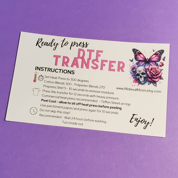 DTF Instruction Card Transfer Print Screen Heat Instruction Press ...