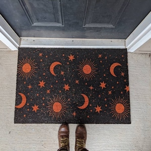 Doormat Sun and Moon Pattern Door Mat Stars Orange Galaxy Space Doormat ...