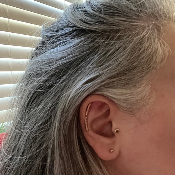 Rugged Cartilage Bar Earring | 14K Gold Fill Long Hammered Lined ...